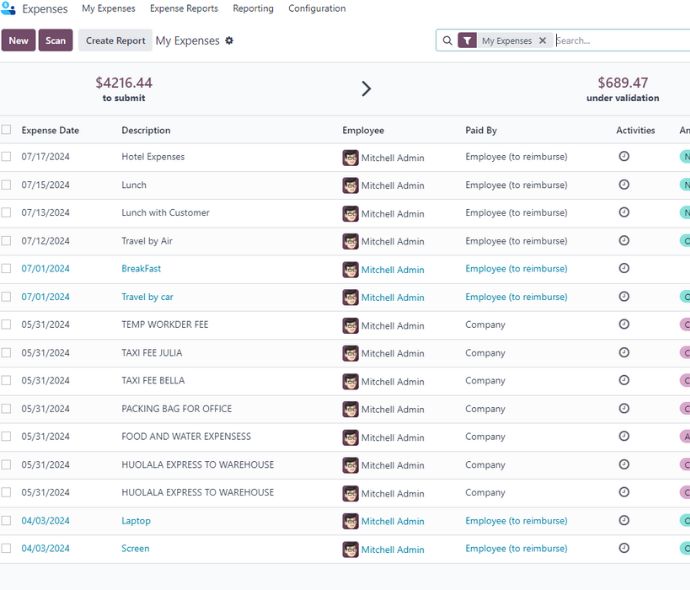 Odoo 17.0 documentation | Expenses | Odoo Invoicing